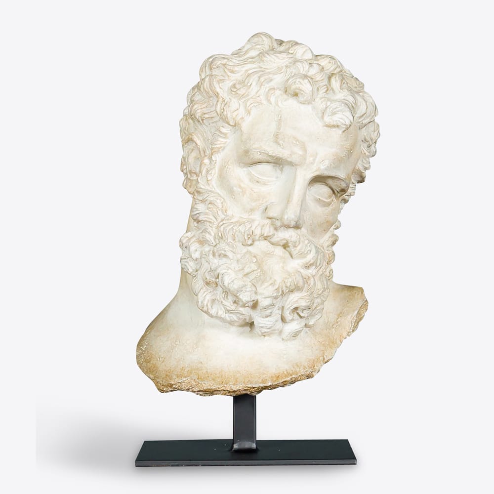 Hercules Bust on Stand - in an aged plaster finish