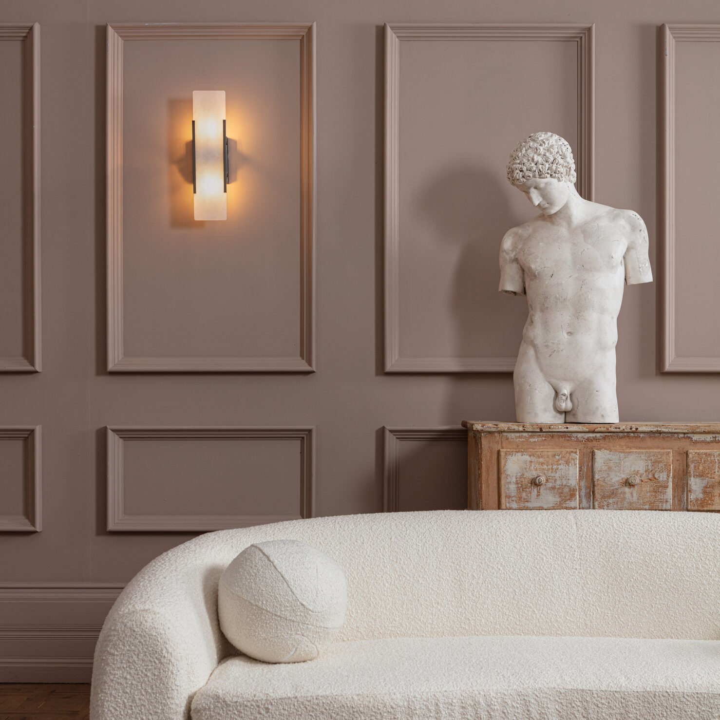 Mosman Bronze Linear Wall Sconce - alabaster wall light